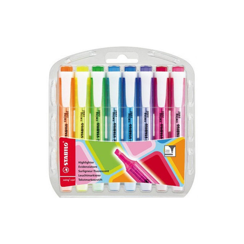 BLISTER SET STABILO SWING COOL WOW 8 COLORI FLUO KIT EVIDENZIATORI A ...